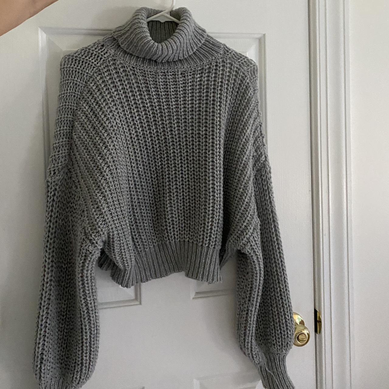 GREY KNIT TURTLENECK SWEATER (UNAVIL TO SHIP RIGHT... - Depop