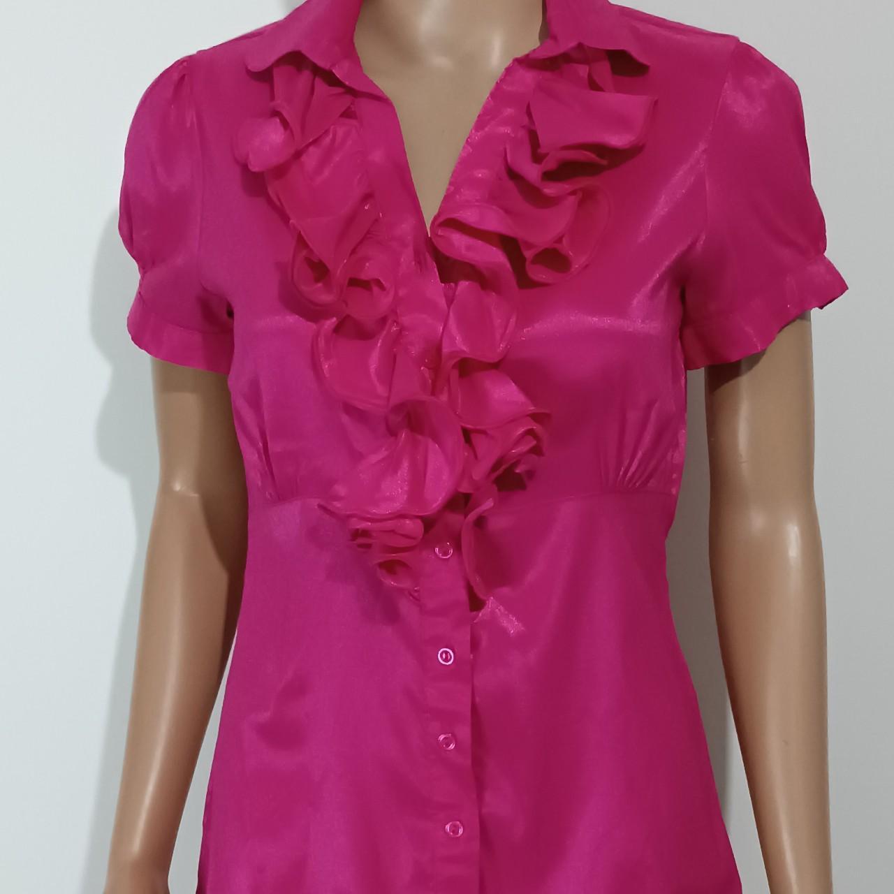 Marina Kaneva metallic colourful pink ruffle shirt... - Depop