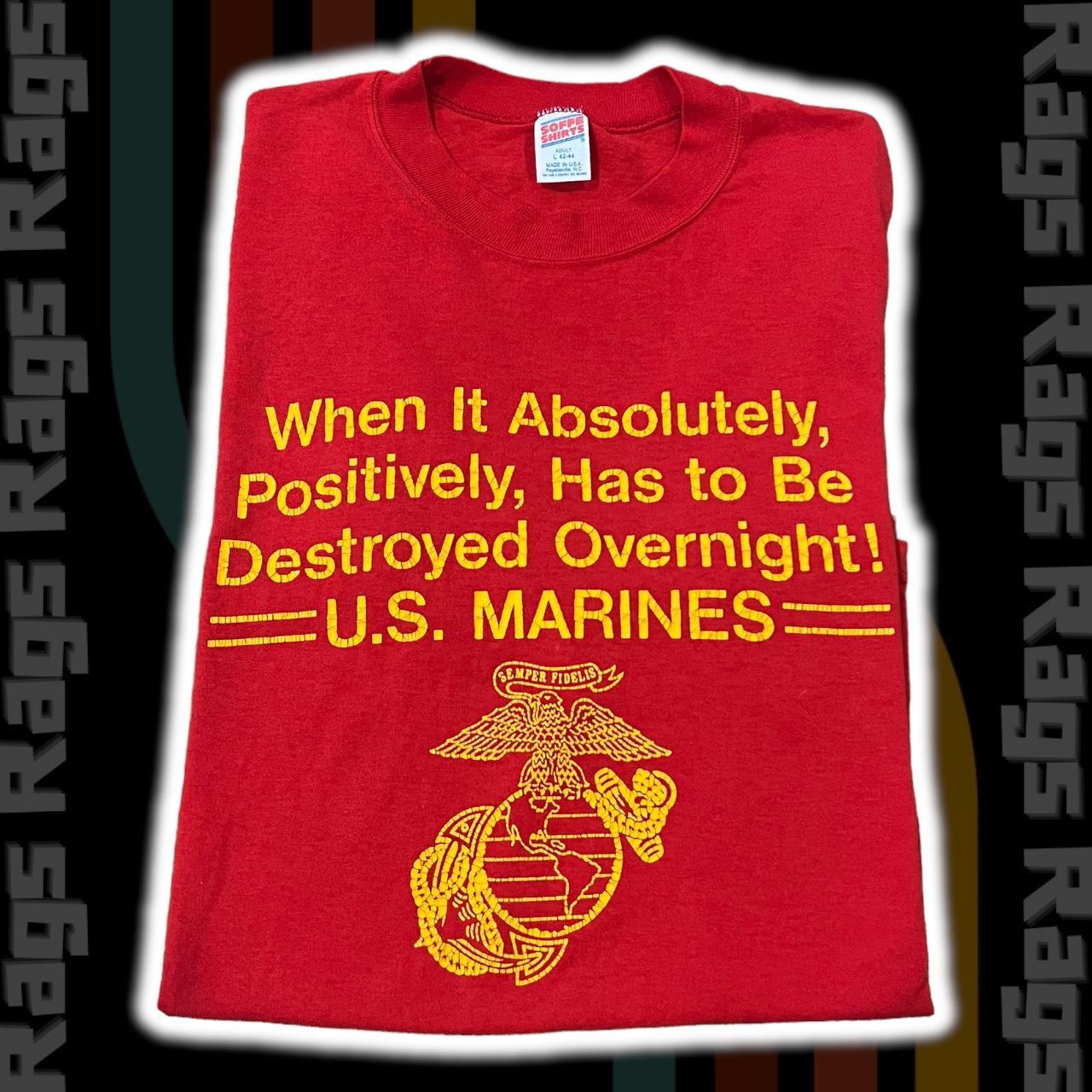RARE Vtg Funny US Marines T-Shirt Red SZ L Semper... - Depop