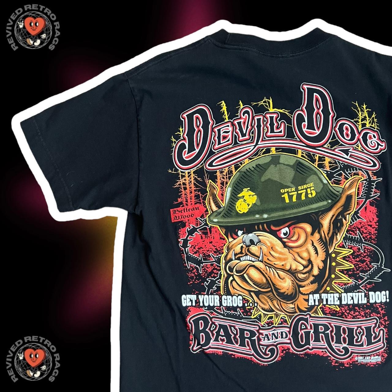 Y2K Devil Dog Bar & Grill Sz M grunge military mens... - Depop