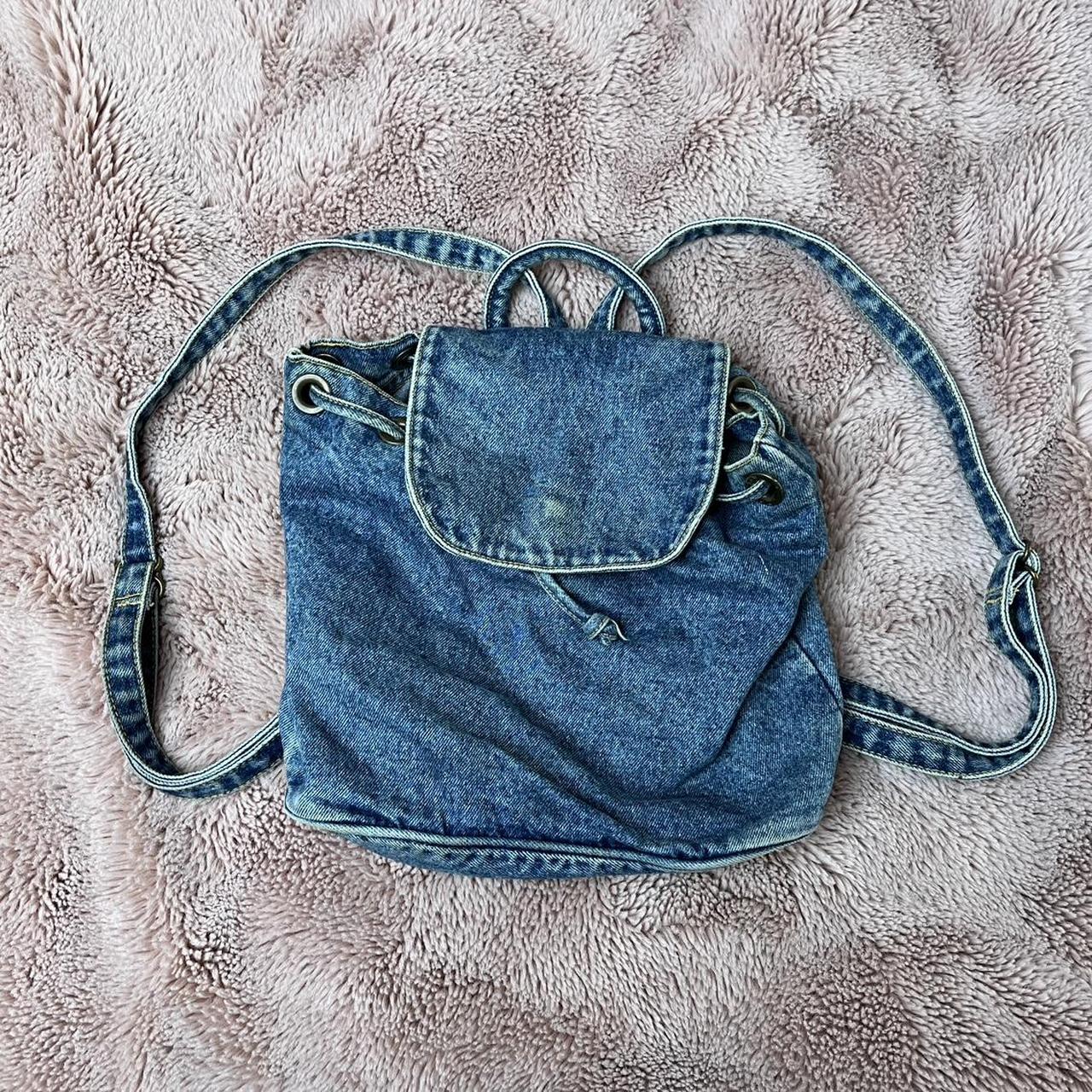 Vintage denim mini backpack Vintage condition, some... - Depop