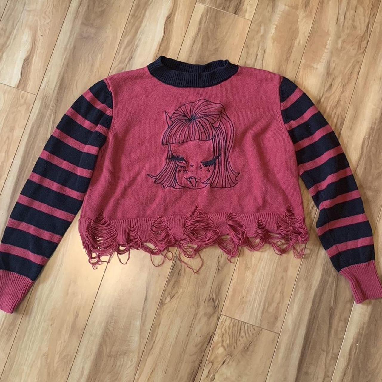 Cropped valfre sweater with Lucy devil design! Has a... - Depop