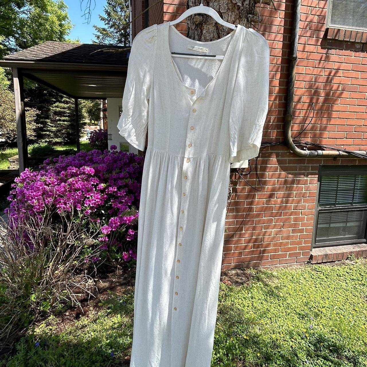 Christy Dawn Women's Cream and White Dress | Depop