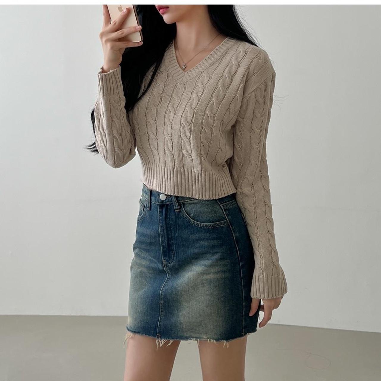 Codibook V-Neck Cropped Knitted Sweater 🎨... | Depop