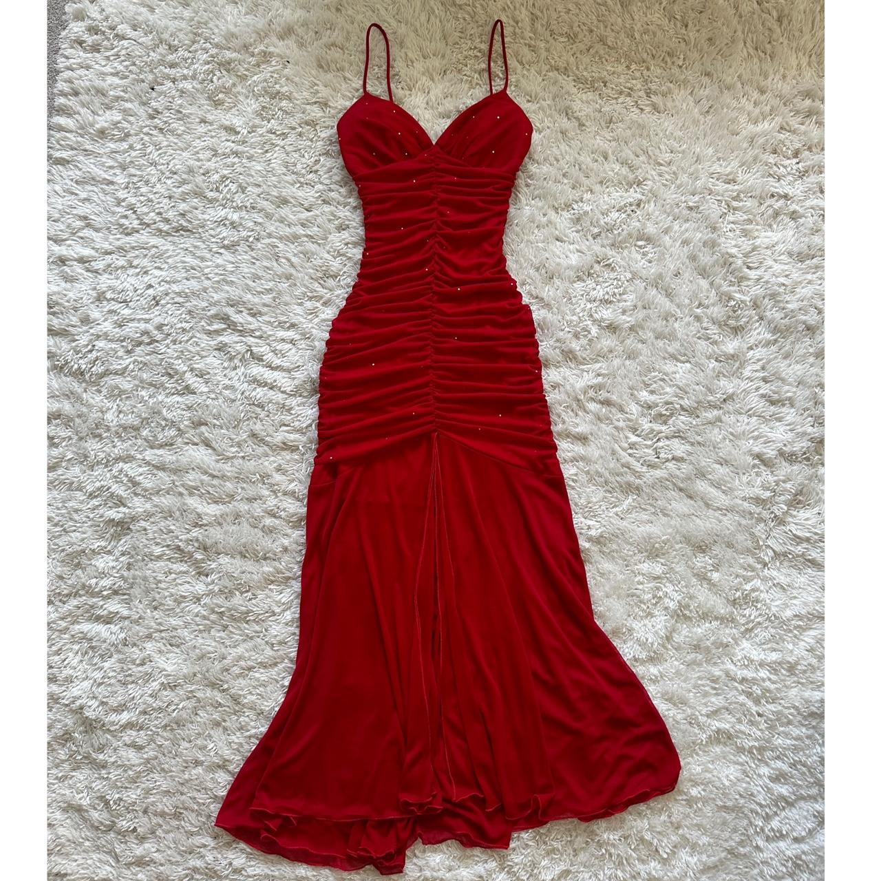 gorgeous deep red bejeweled gown - ruched body from... - Depop