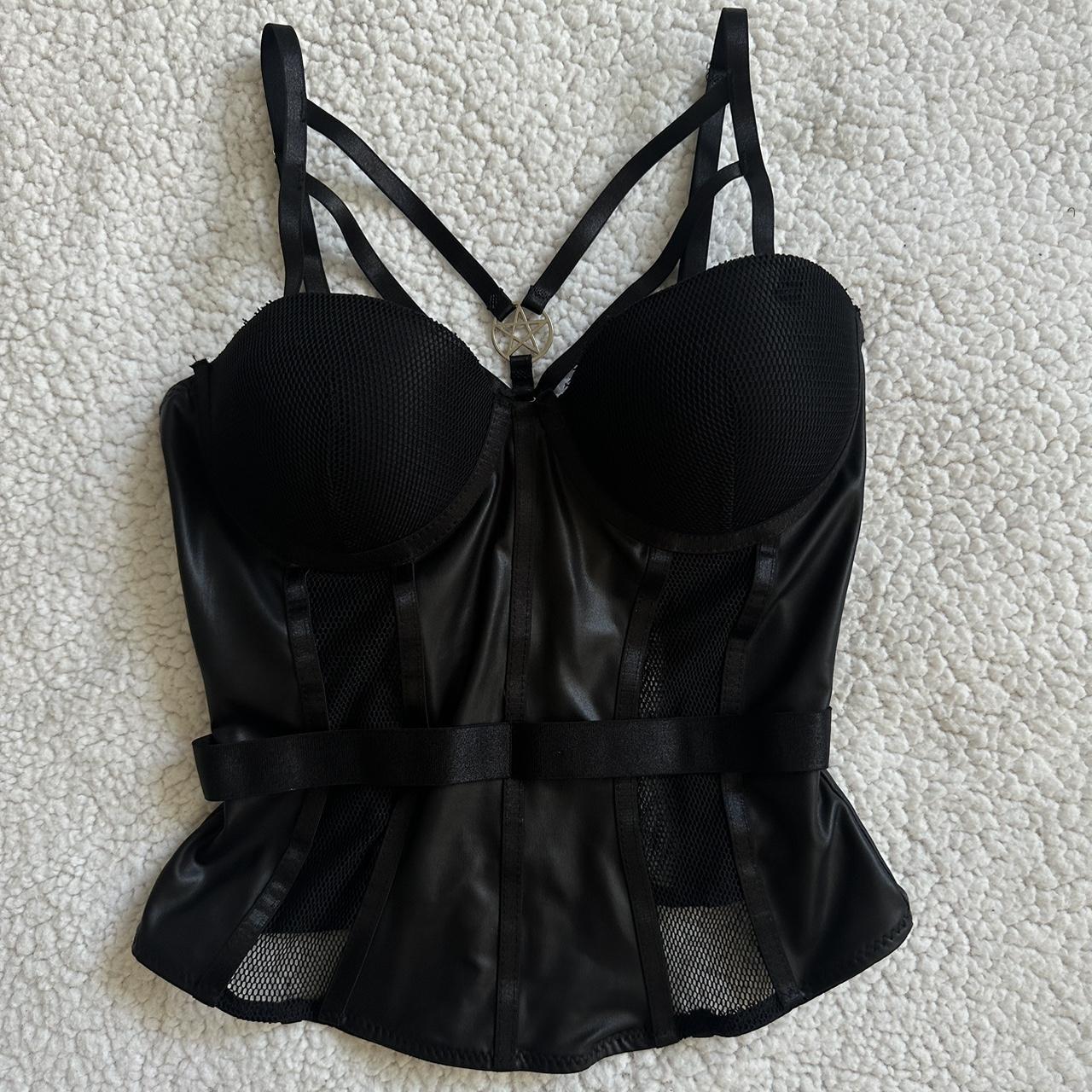 body rage - gothic mesh and leather corset never... - Depop