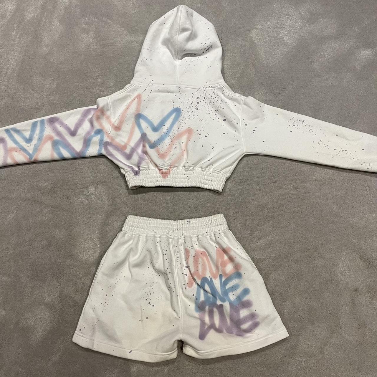 Marcellas wardrobe white cropped spray paint set,... - Depop