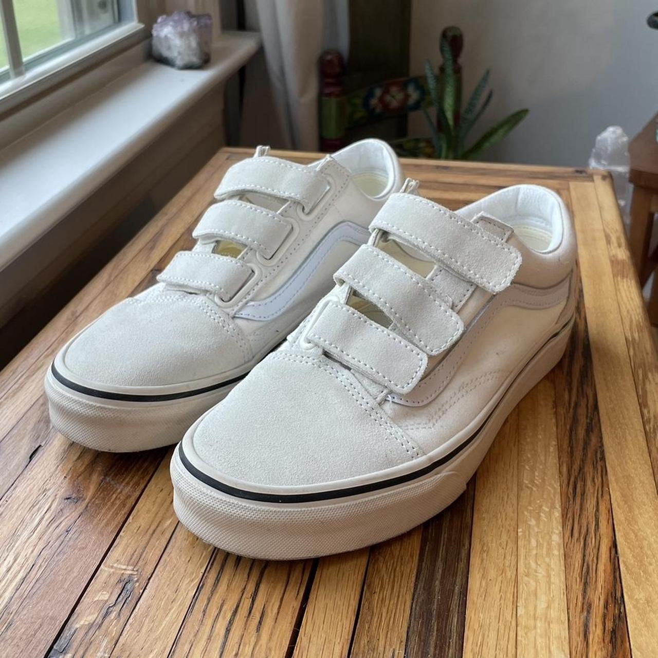 White Velcro Vans - worn only once - canvas and... - Depop