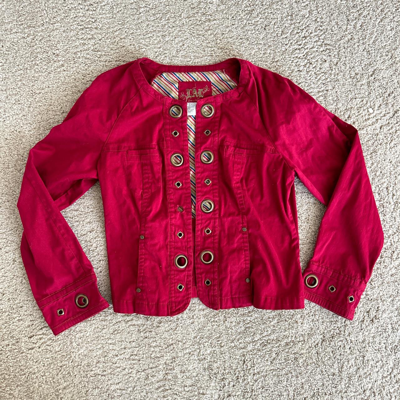 Super cool live a little red jacket, has 4 clasps to... - Depop