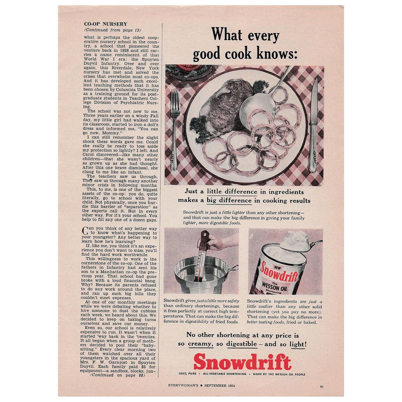 Original print ad for Snowdrift shortening by Wesson... | Depop