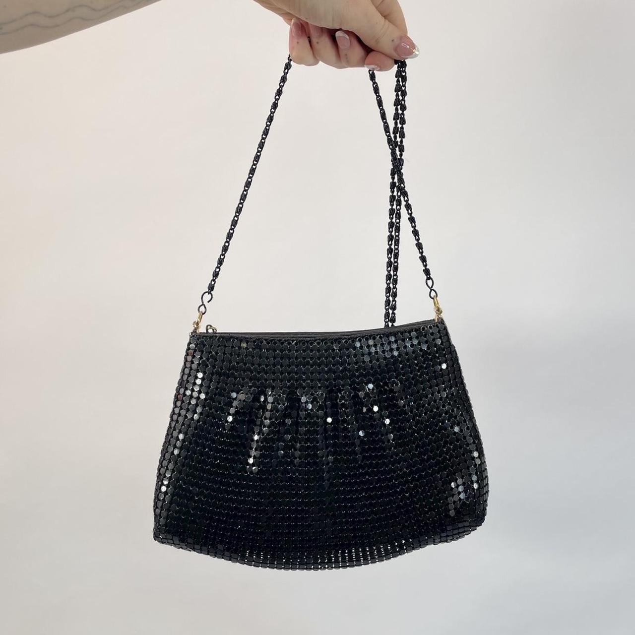 Vintage 90s mini chainmail handbag, black crossbody... - Depop