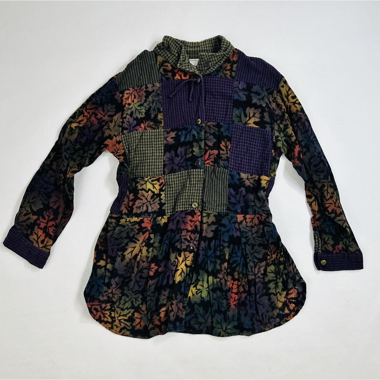 Vintage patchwork print shirt, multicolour funky... - Depop
