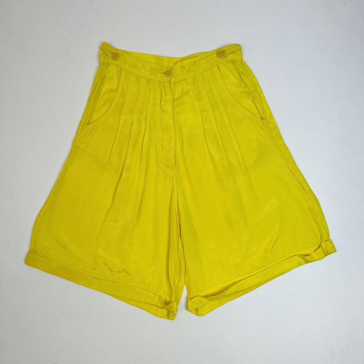 Vintage 90s bright yellow shorts, 100% viscose... - Depop