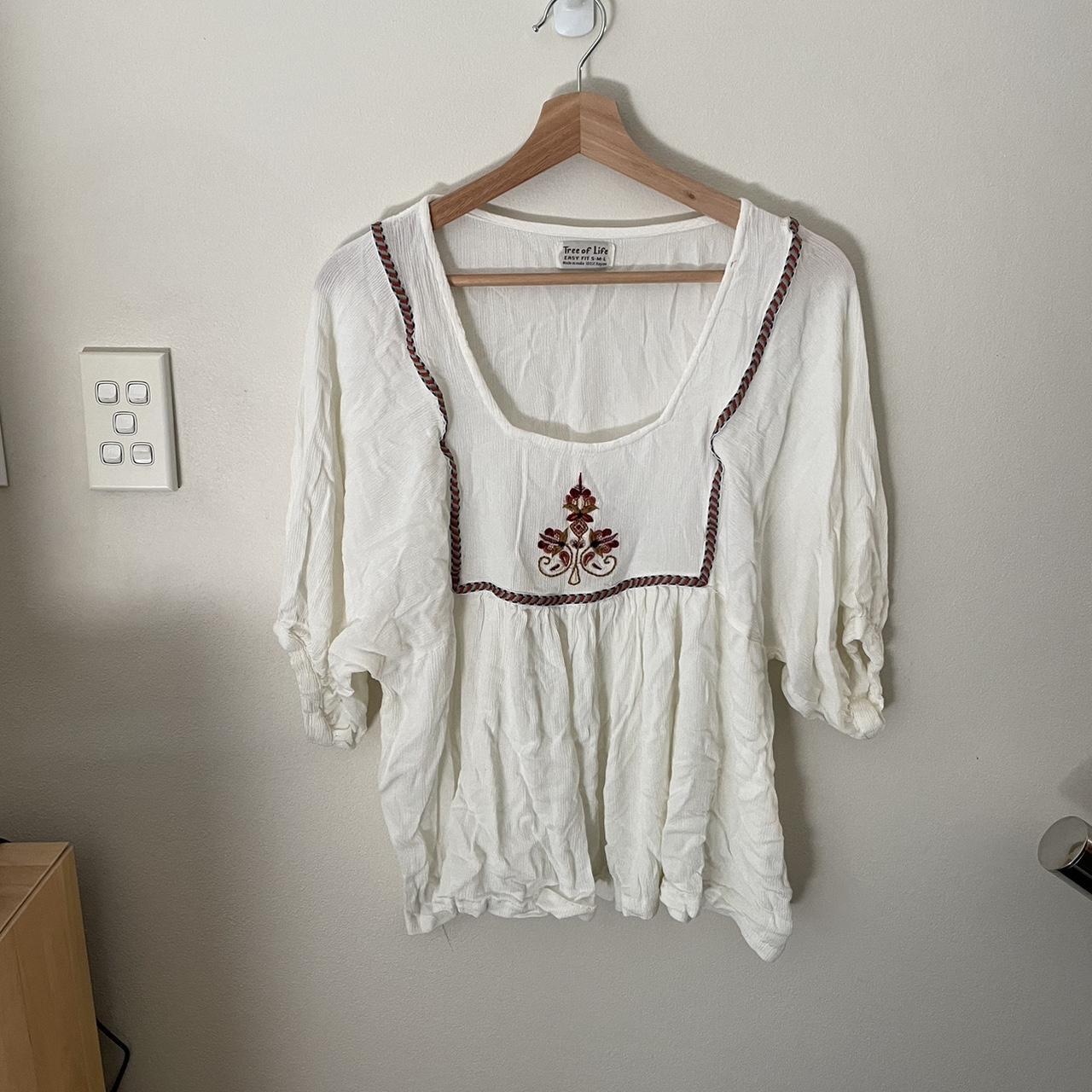 Tree of Life, soft flowy top, cream, one... | Depop