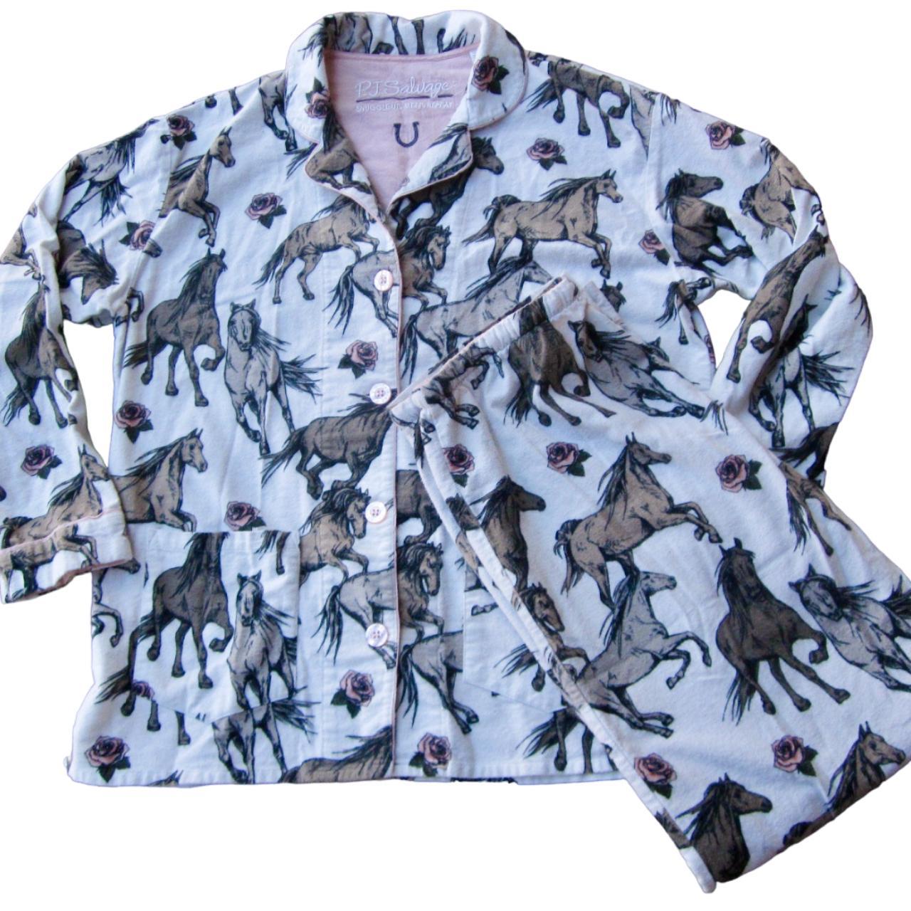 PJ Salvage Flannel Pajamas Country Rose Horses Pink... - Depop