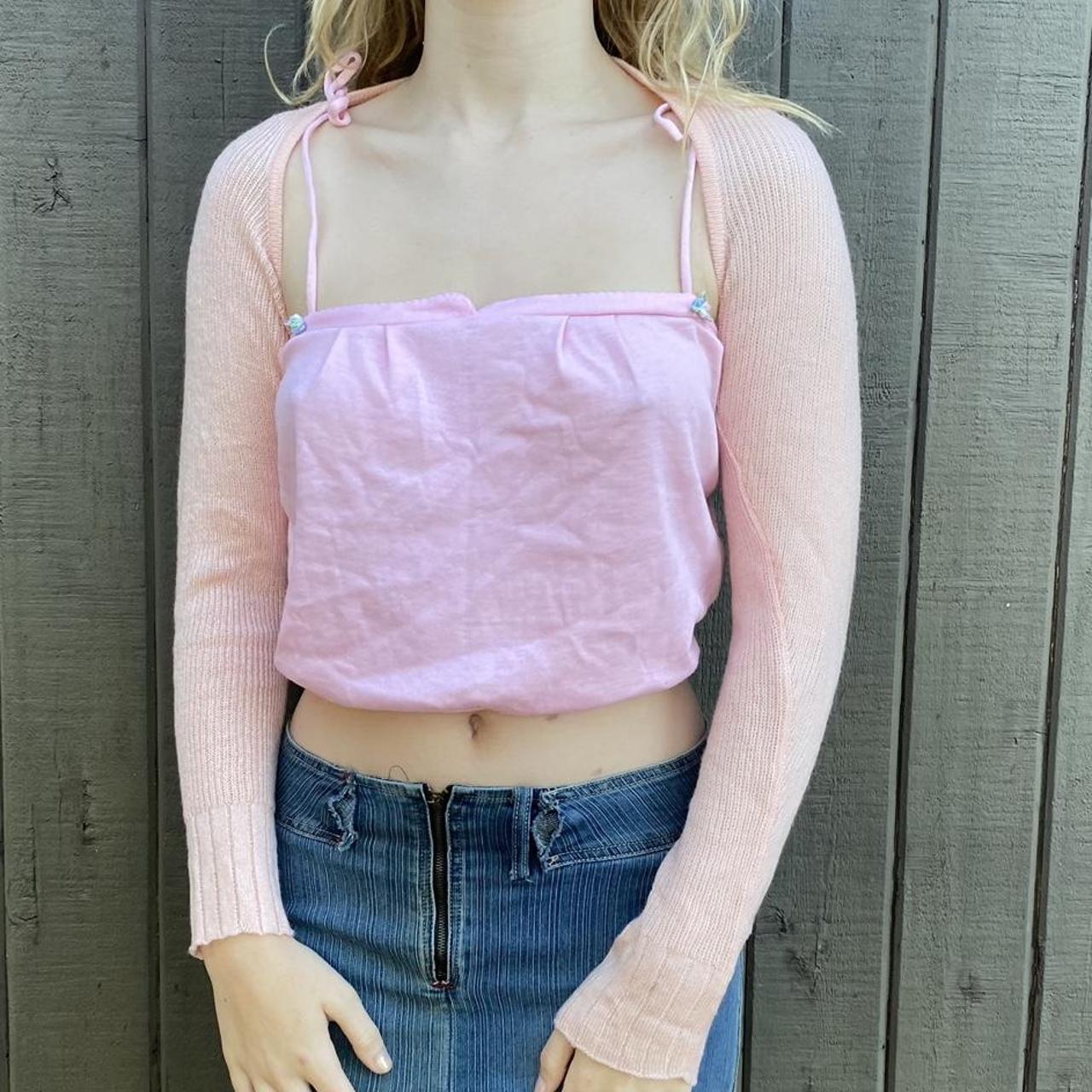 y2k coquette ballerina core pink knit cardigan... - Depop