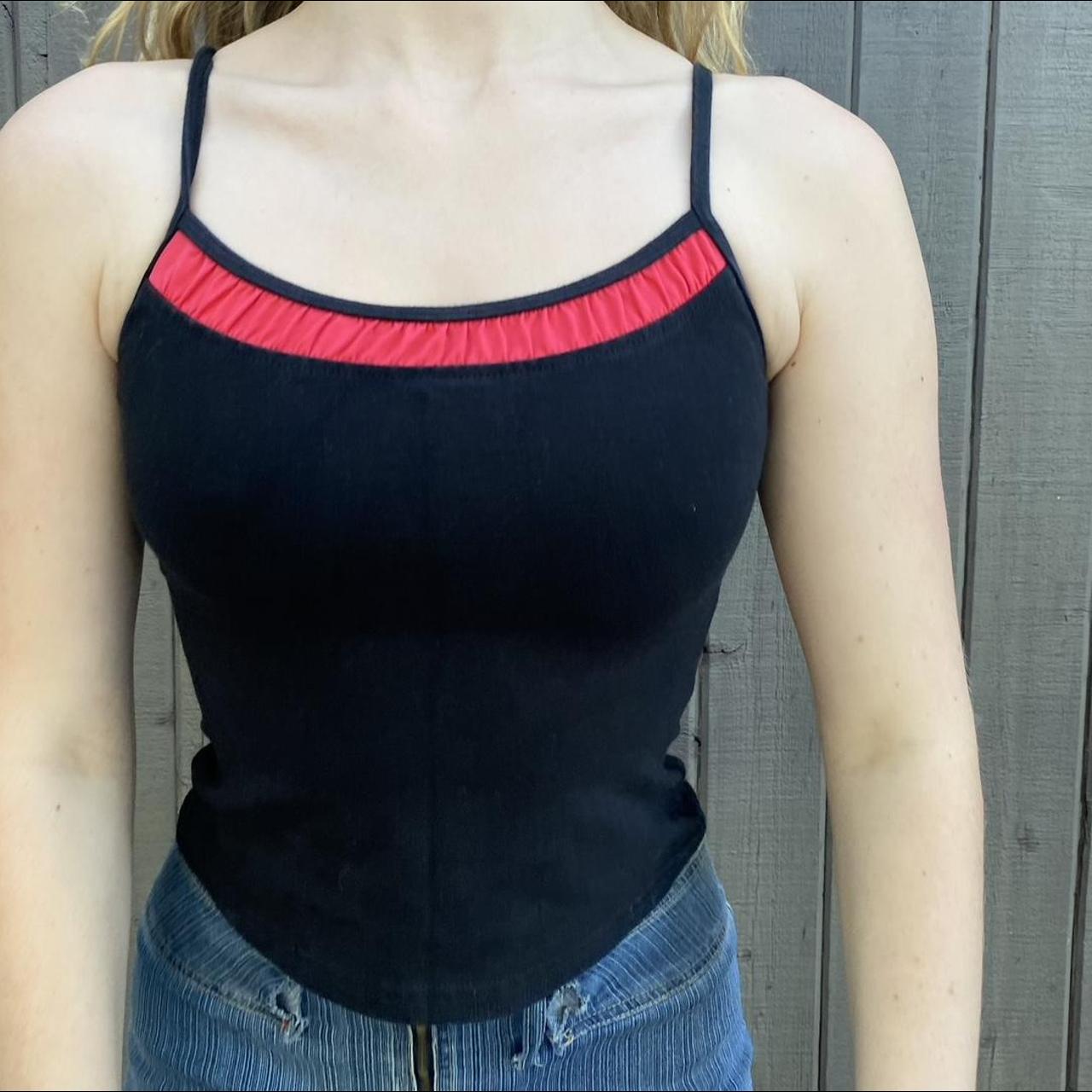 Y2k grunge black and red tight tank top Brand... - Depop