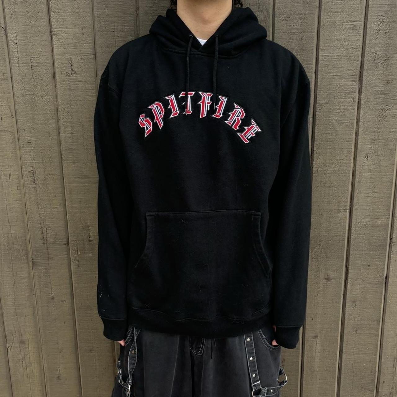 Spit Fire Hoodie with old school font embroidered on... - Depop
