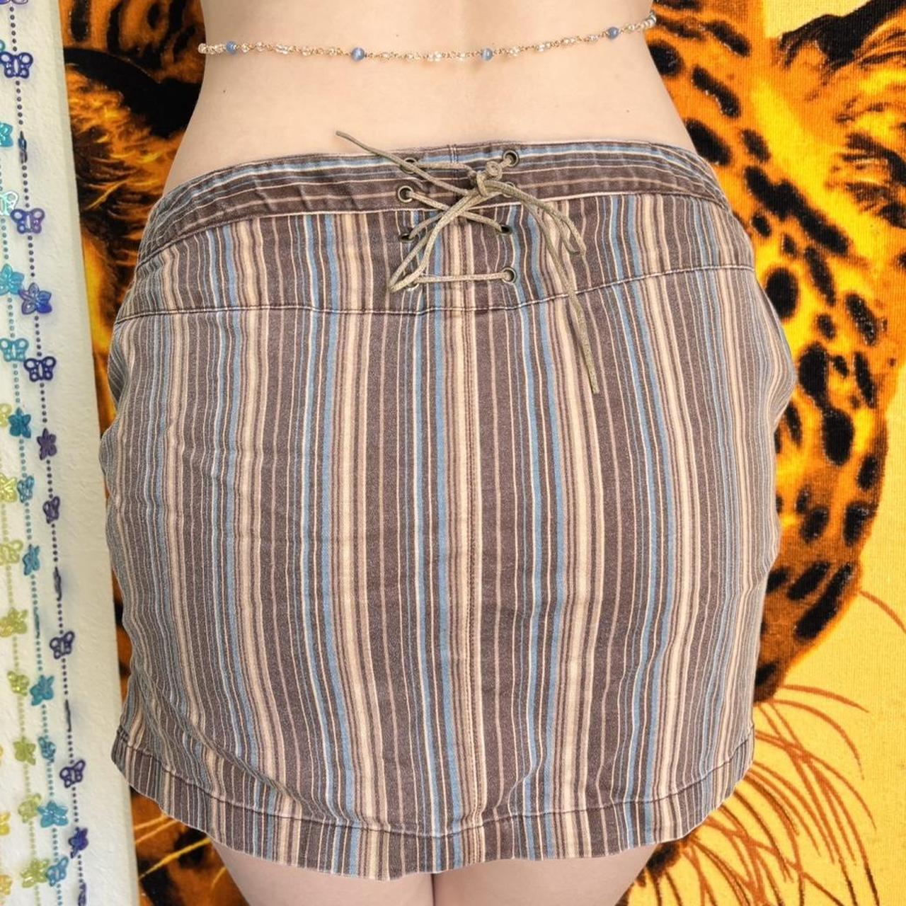 vintage y2k 2000s twee skater striped lace up mini... | Depop
