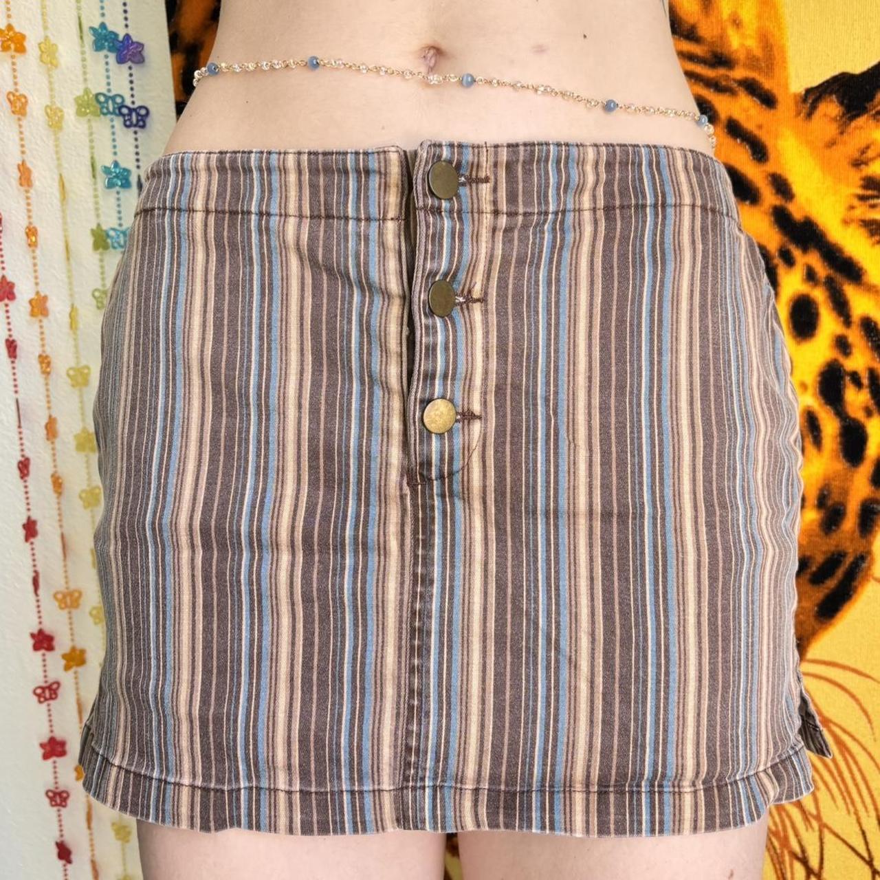 vintage y2k 2000s twee skater striped lace up mini... | Depop