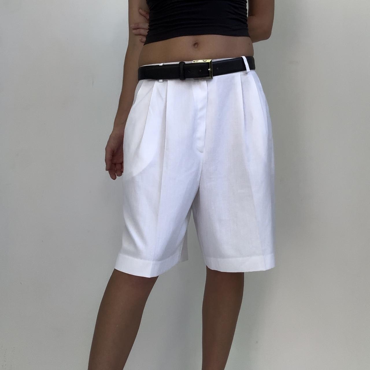 WHITE JORTS SHORTS KNEE LENGTH VINTAGE WHITE... - Depop