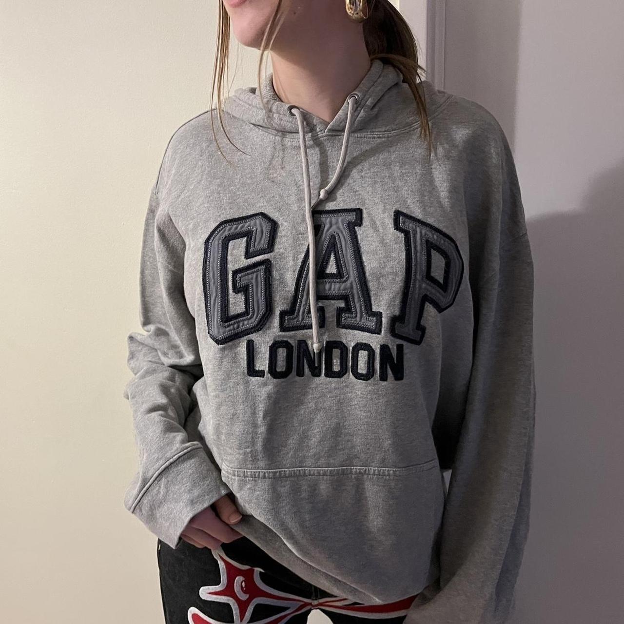 Grey Gap hoodie with black logo. - Depop
