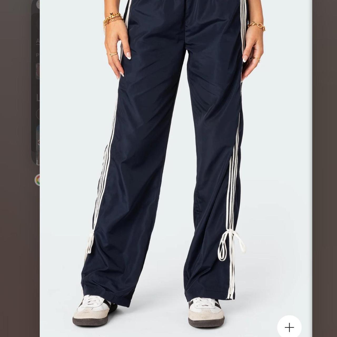 new with tag navy edikted remy ribbon track pants in... - Depop