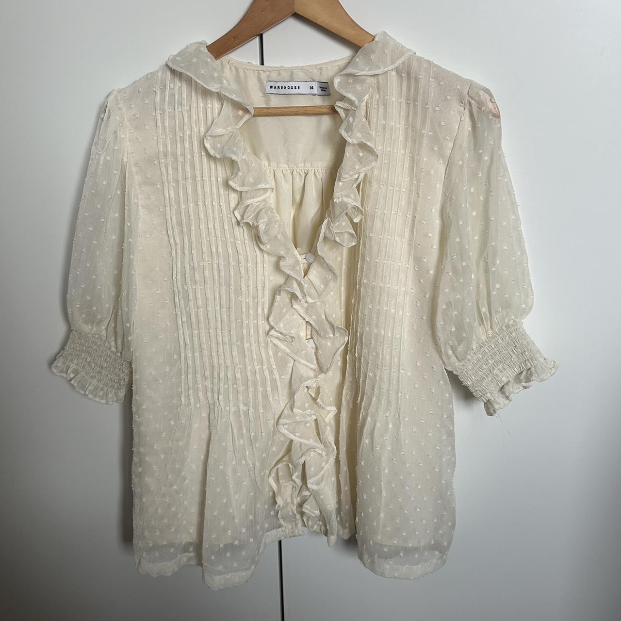 Warehouse cream ruffle blouse. The easiest to wear... - Depop