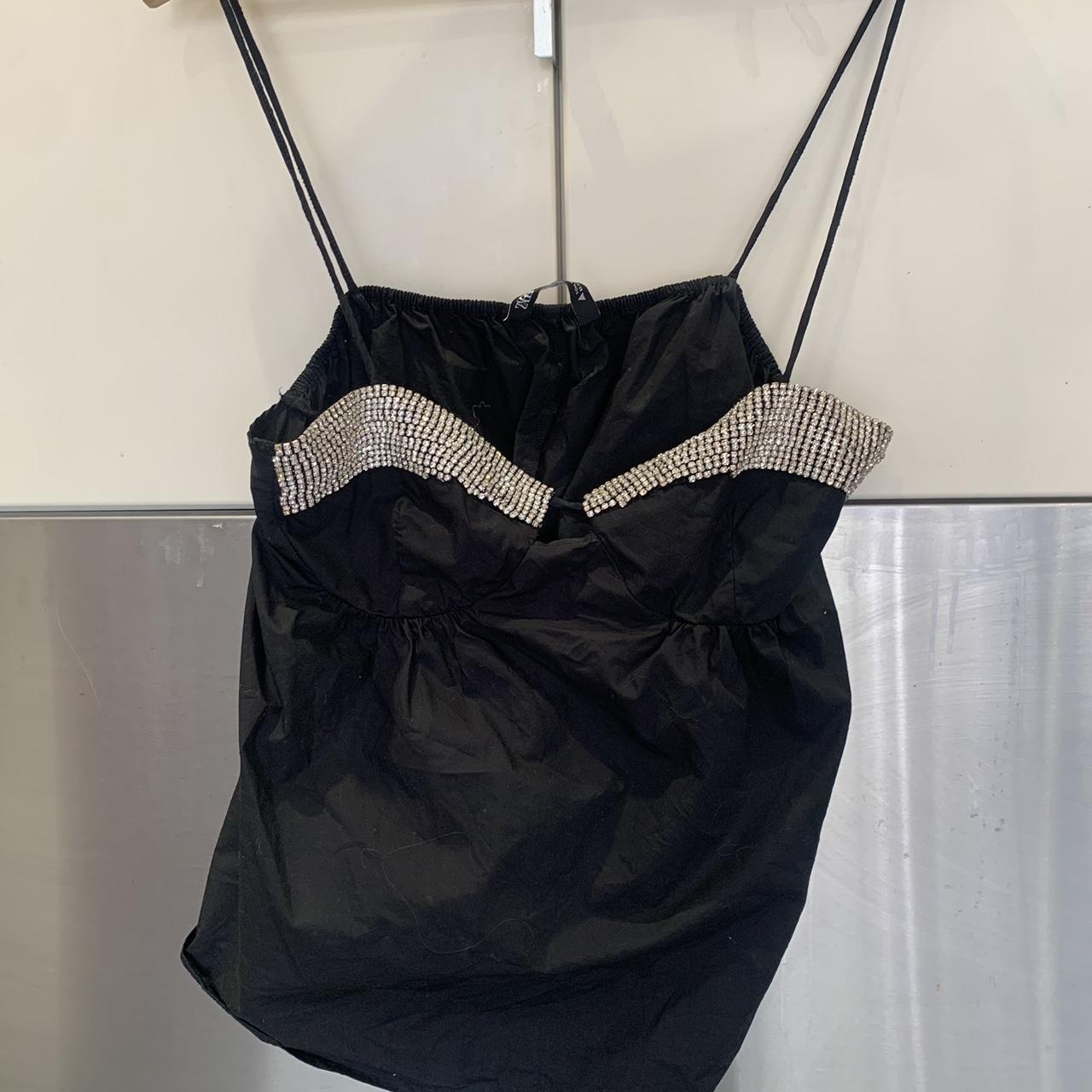 Zara Rhinstone poplin top Only worn once for... - Depop