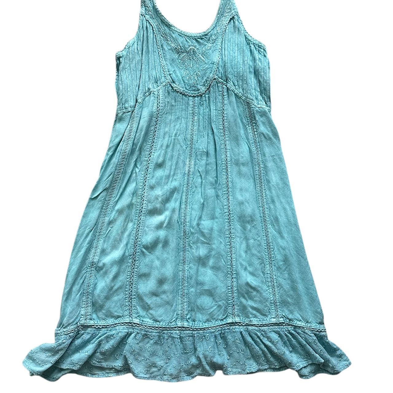w teal patterned dress w embroidered details... - Depop