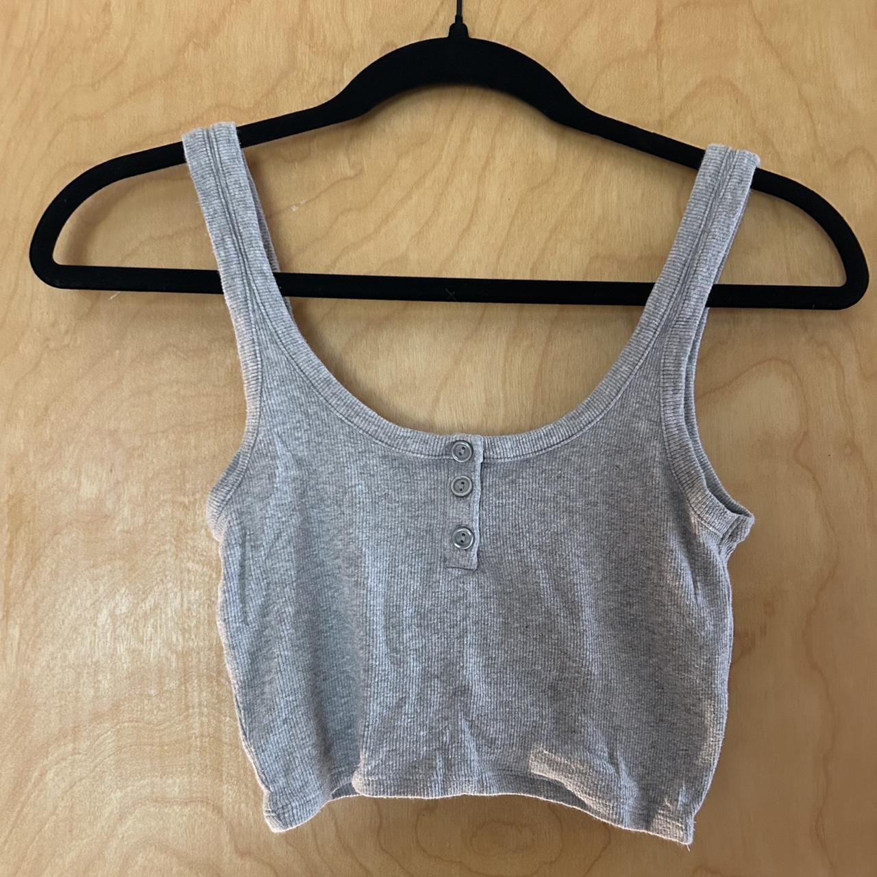 Pac Cares ribbed grey henley tank top (cropped) | Depop