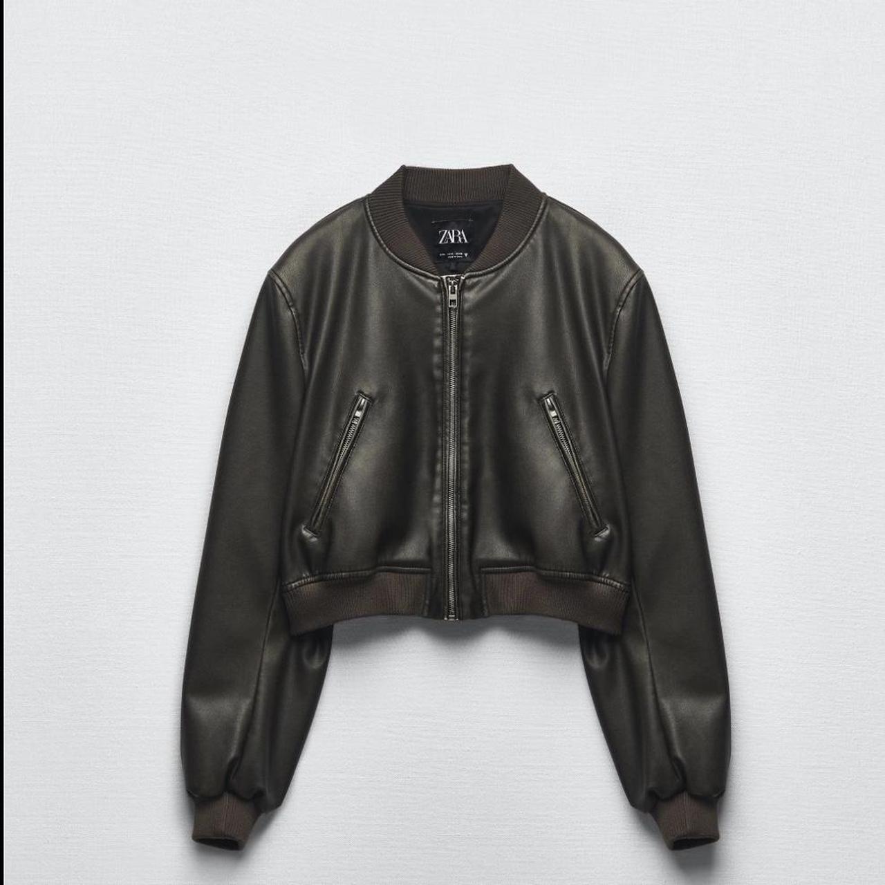zara leather bomber jacket size L worn a few times.... - Depop