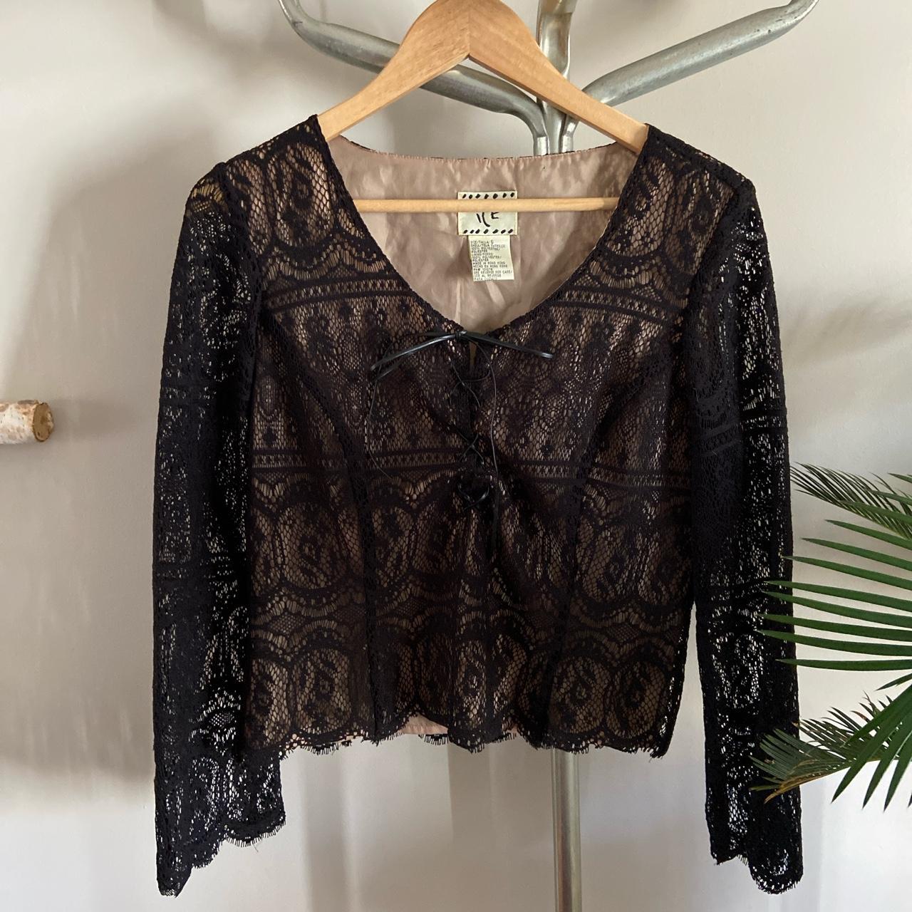 Vintage black lace whimsigothic front lace top by... - Depop