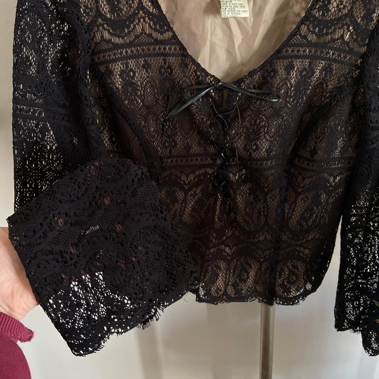 Vintage black lace whimsigothic front lace top by... - Depop