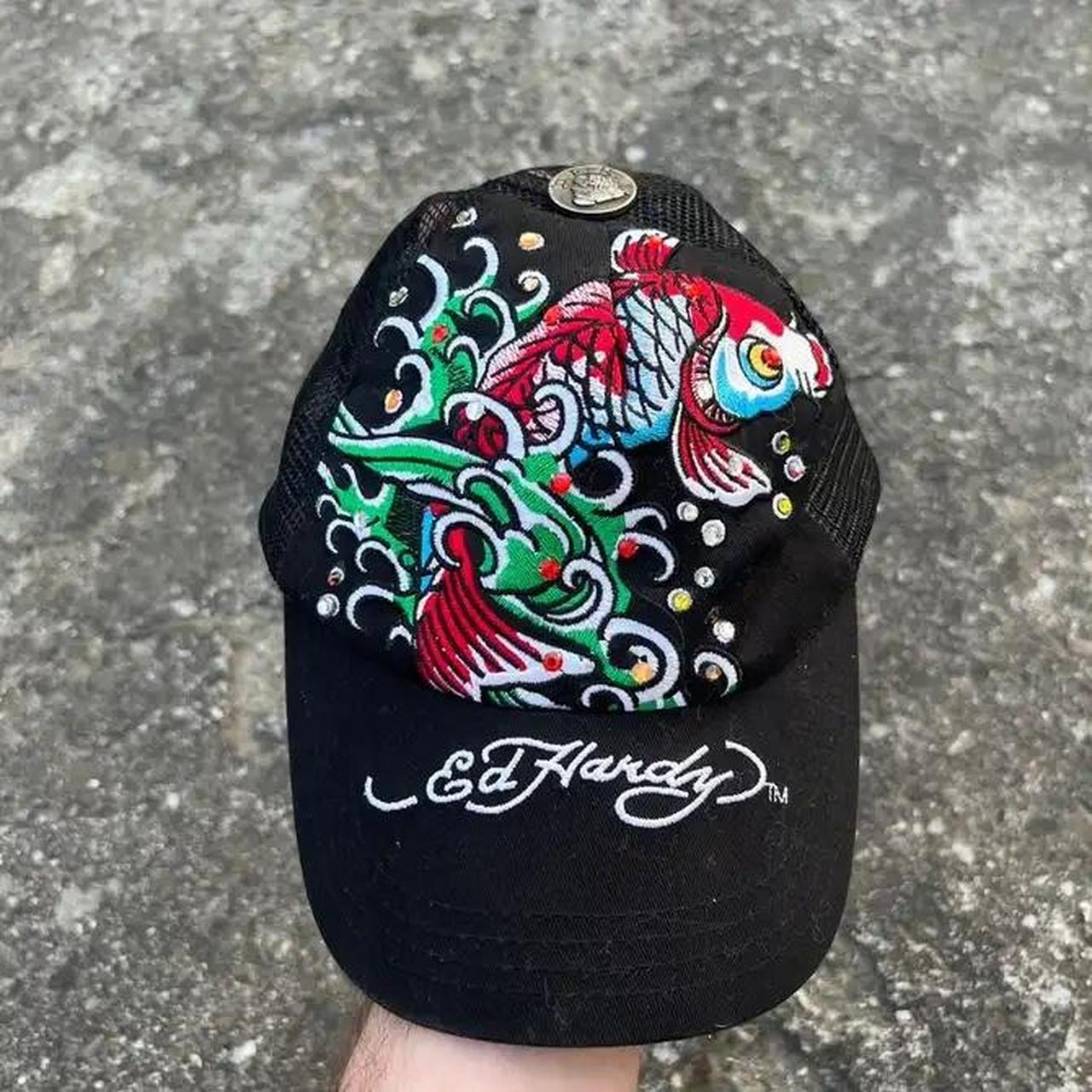Ed Hardy Cap Hat Crystals Drip Skull... - Depop