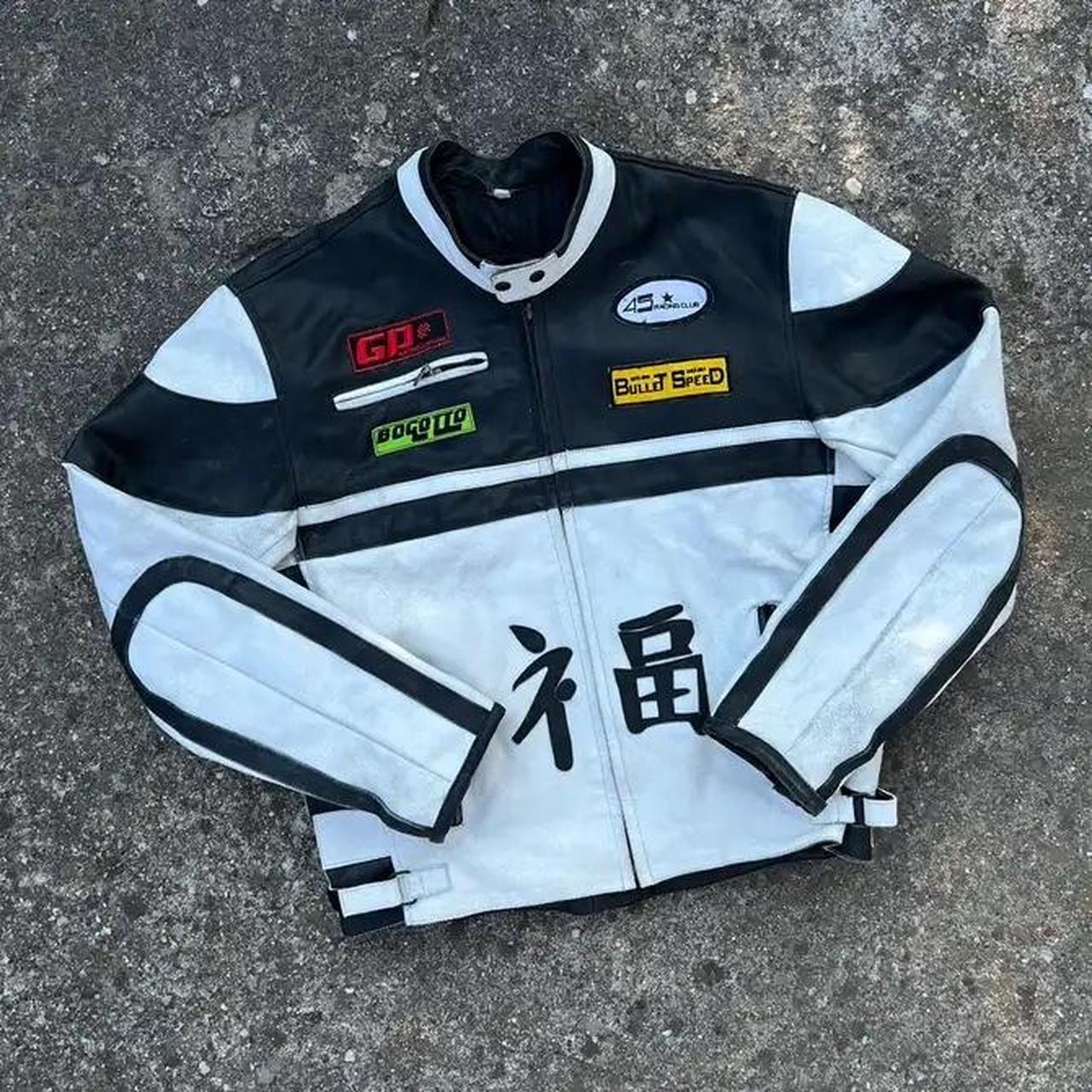 Real Leather Vintage 90s Racing Jacket Motorsport... - Depop