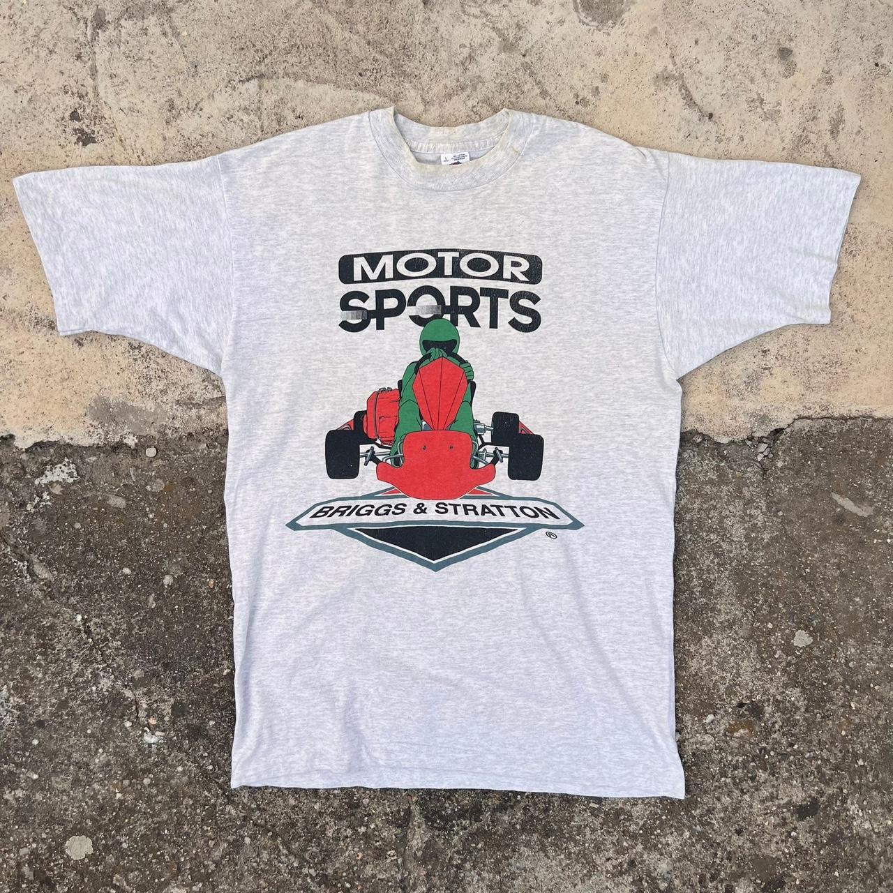Vintage 90s Motorsport Racing Grey Single Stitch Tee... - Depop