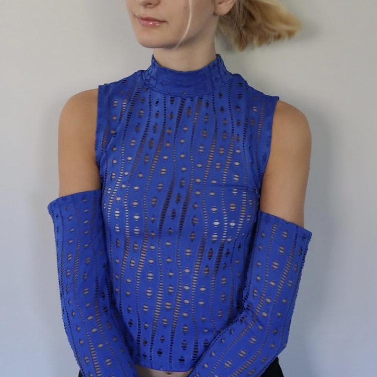 Jaded London blue cut out high neck jersey top with... - Depop