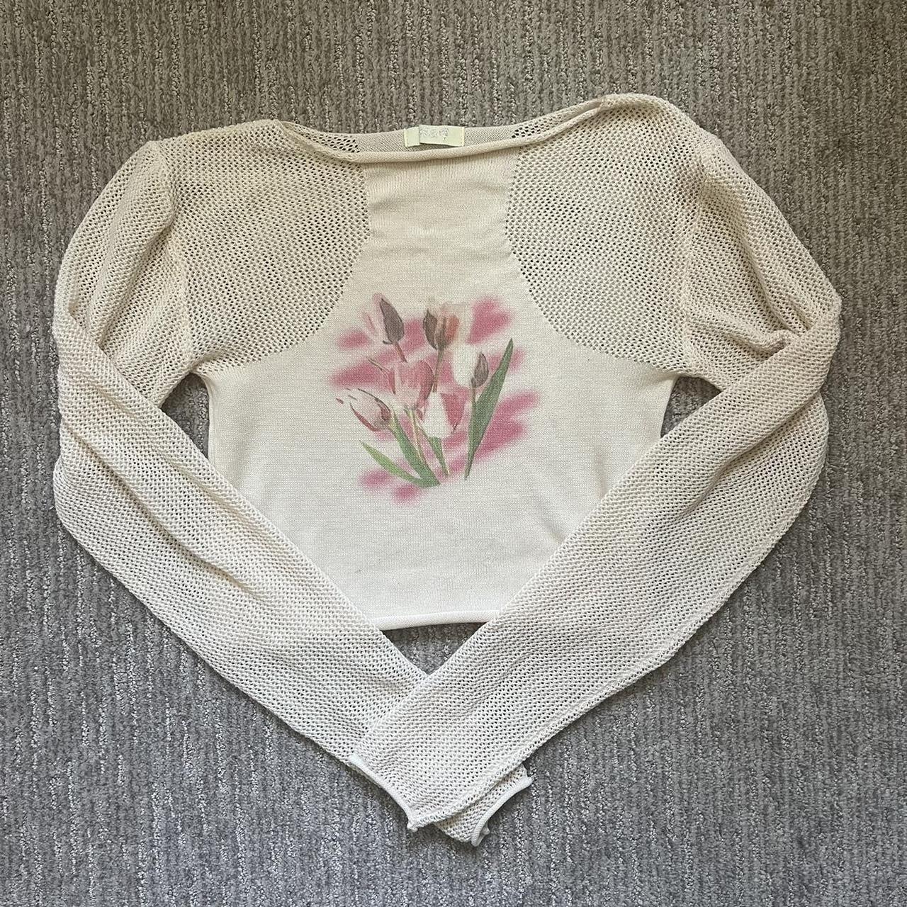 cutest net long sleeve floral print top from... - Depop