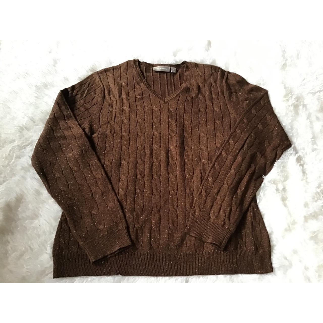 Croft & Barrow V Neck Sweater Size L Brown Cable... - Depop