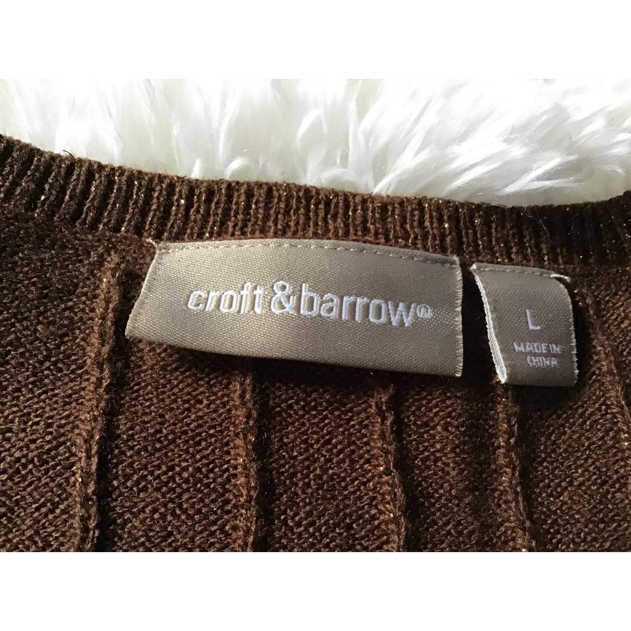 Croft & Barrow V Neck Sweater Size L Brown Cable... - Depop