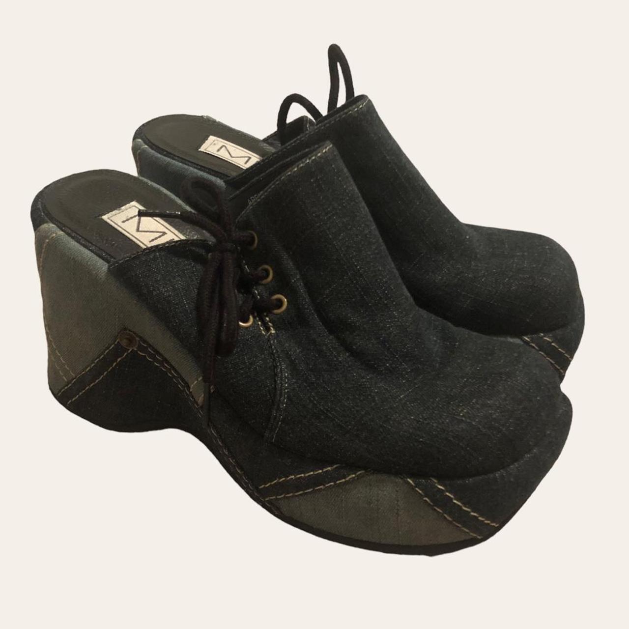 Y2k patchwork denim platform clogs Vintage/ brand... - Depop