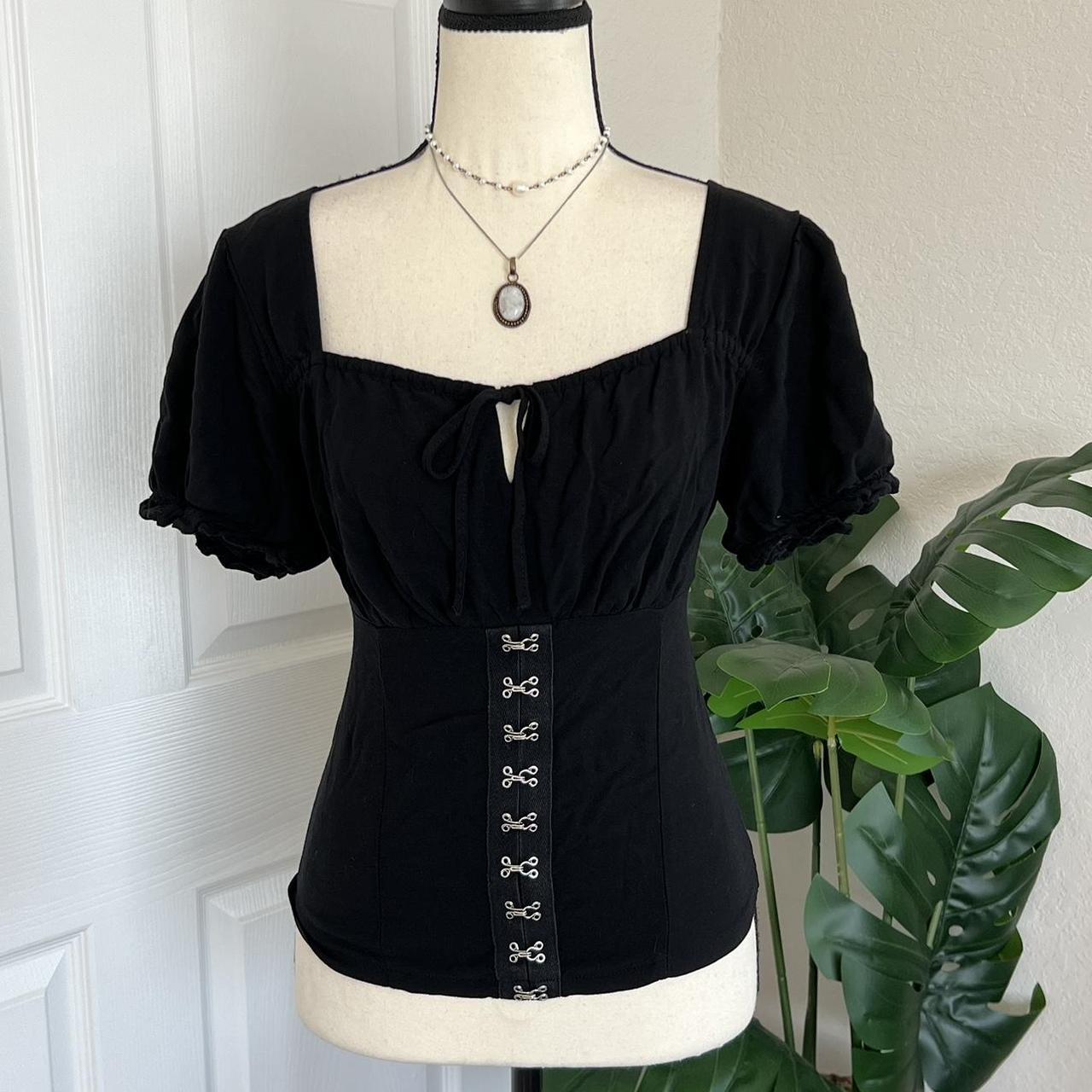 Goth milkmaid corset top brand hot topic/ black... - Depop