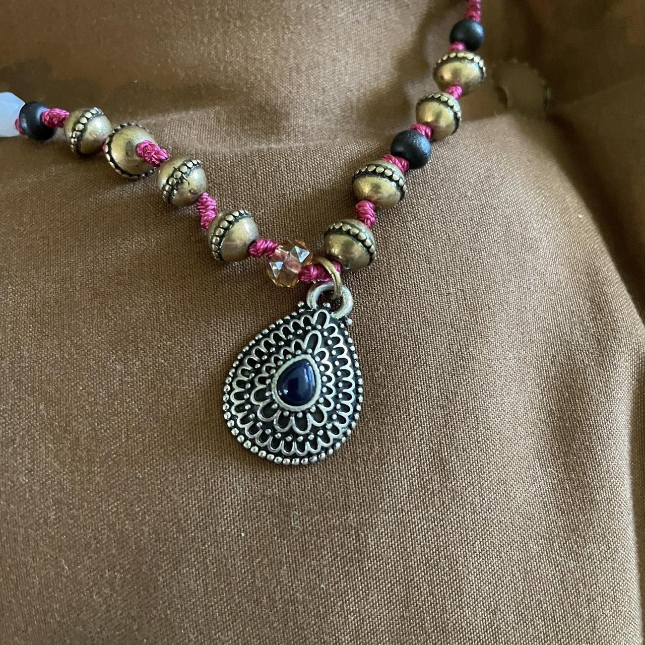 Boho style multi colored gold tone long necklace... - Depop