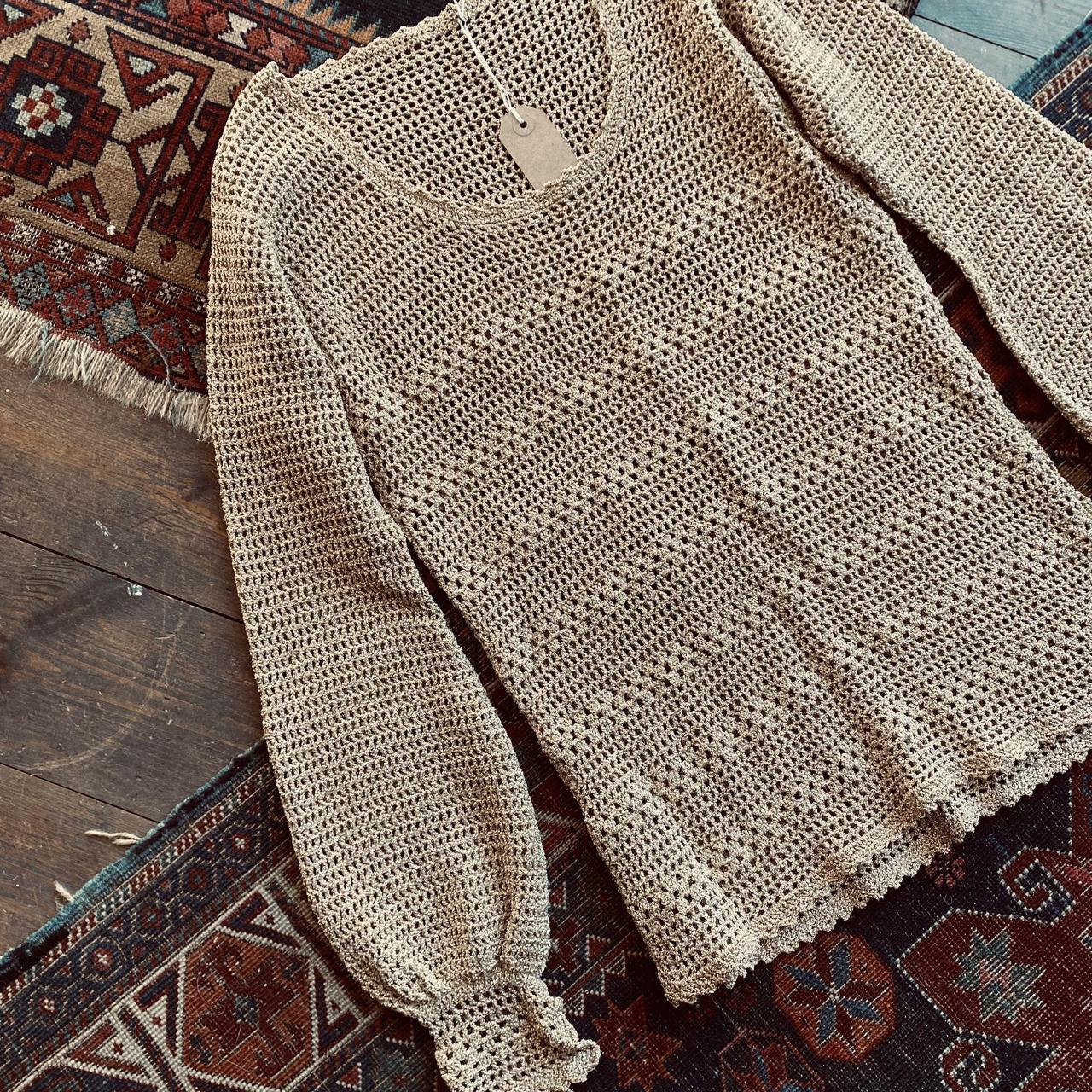 1960s/70s Gold Lamé Crochet Jumper. UK 10. Lovely... - Depop