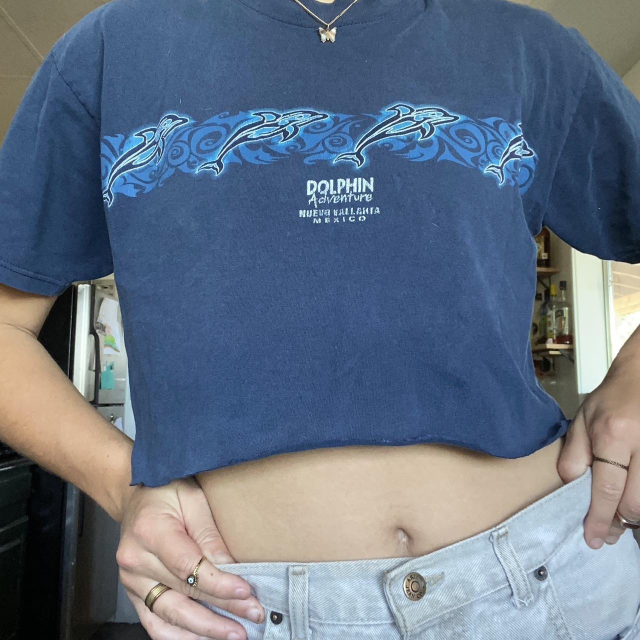 Blue cropped vintage T Brand: Dolphin... - Depop
