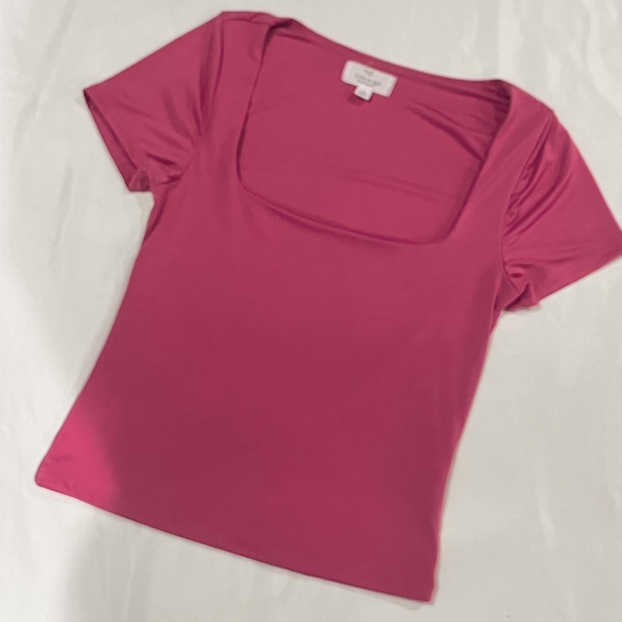 pink square neck top fitted size small - Depop