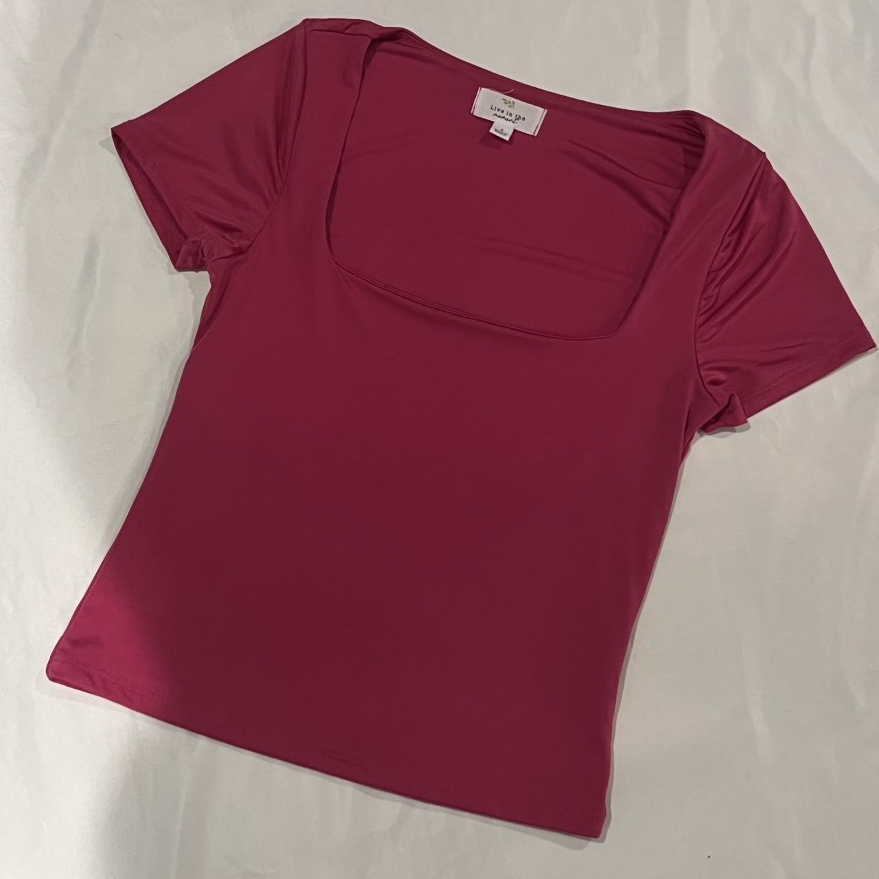 pink square neck top fitted size small - Depop