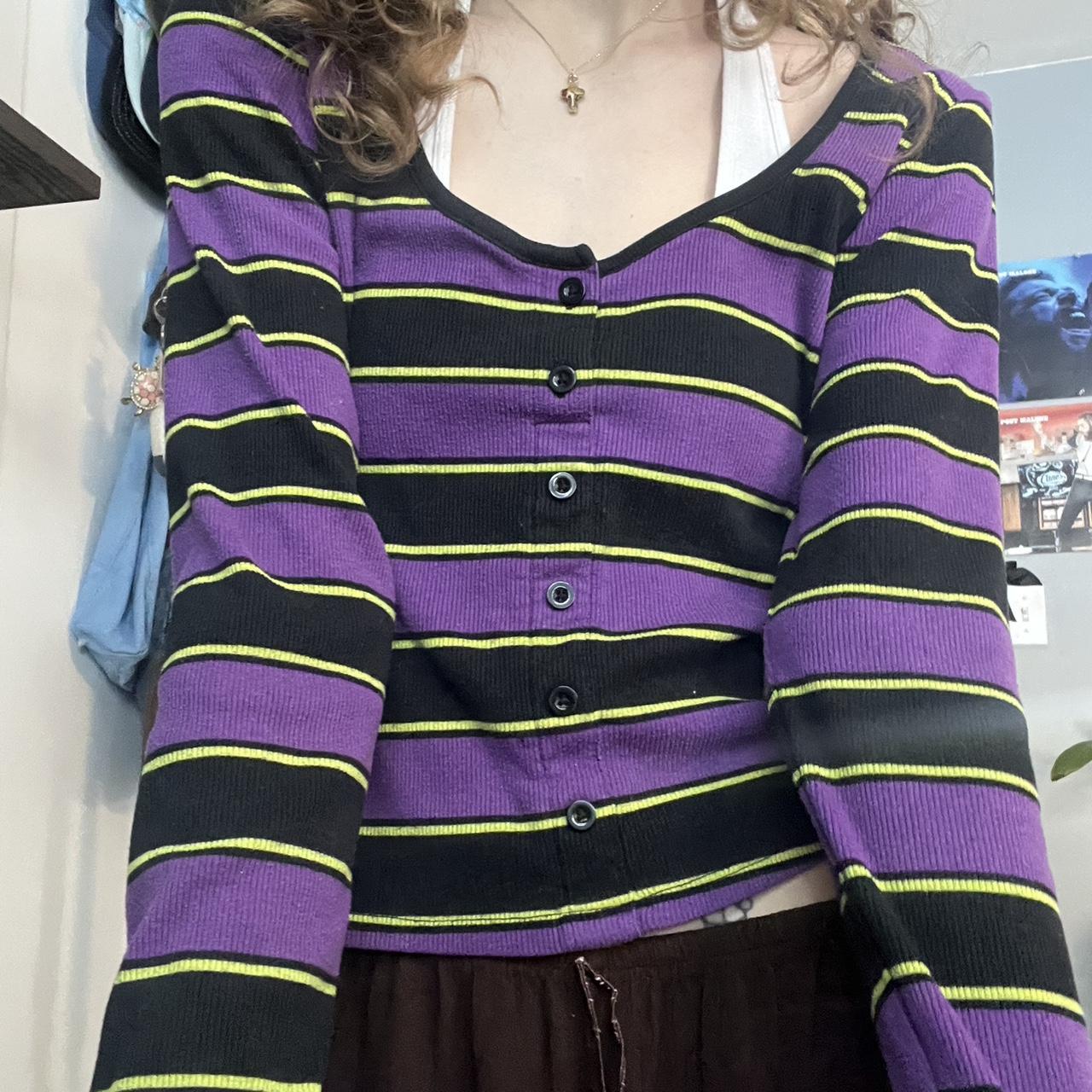 Hot topic Purple and black striped long sleeve top... | Depop