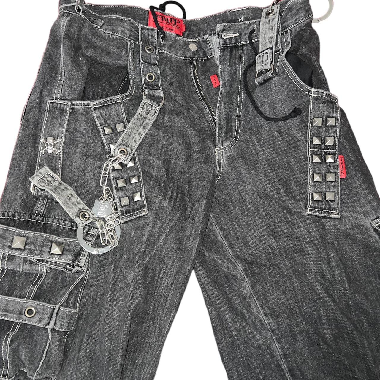 Tripp NYC gray faded handcuff raver phat pants. Size M - Depop